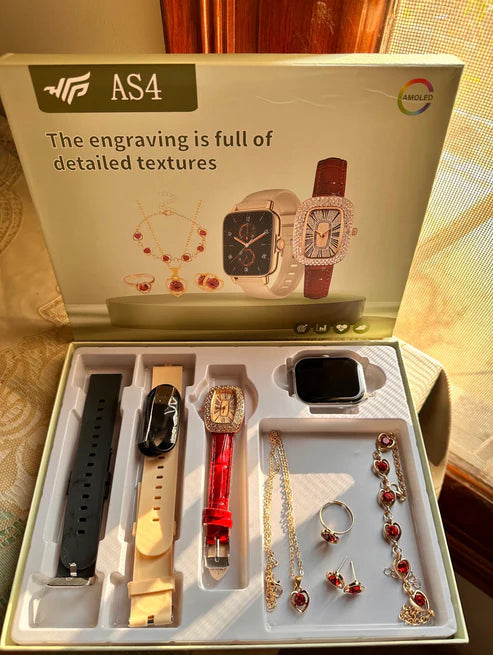 AS4 Ladies Smartwatch & Jewellery – Combo Gift Set 8in1 – Riwaan