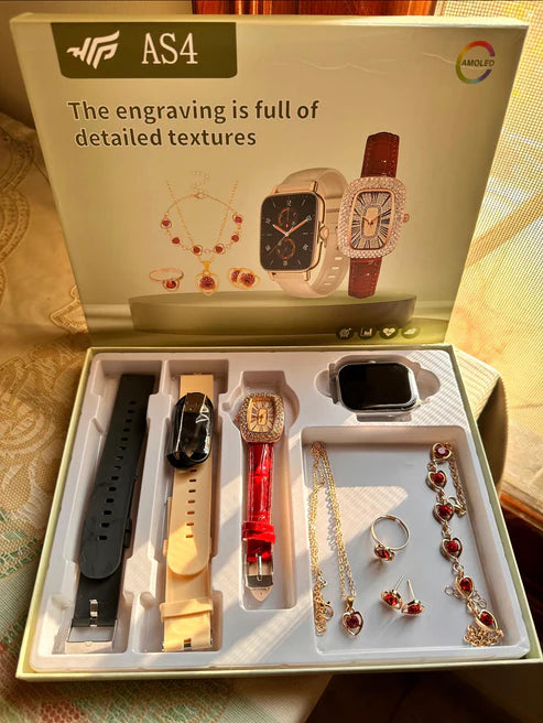 AS4 Ladies Smartwatch & Jewellery – Combo Gift Set 8in1 – Riwaan
